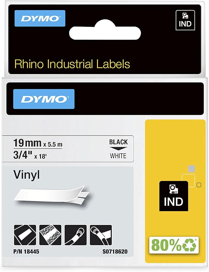 Cinta Vinyl Rhino 19mm x 5.5m Blanco/Negro | Dymo 18445 | Ofimart ...